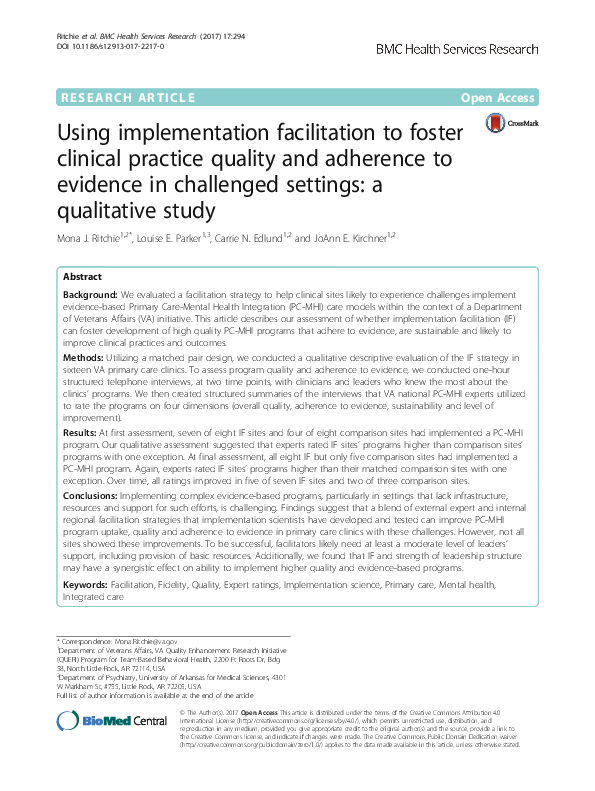 (PDF) Using implementation facilitation to foster clinical practice quality and adherence to ...