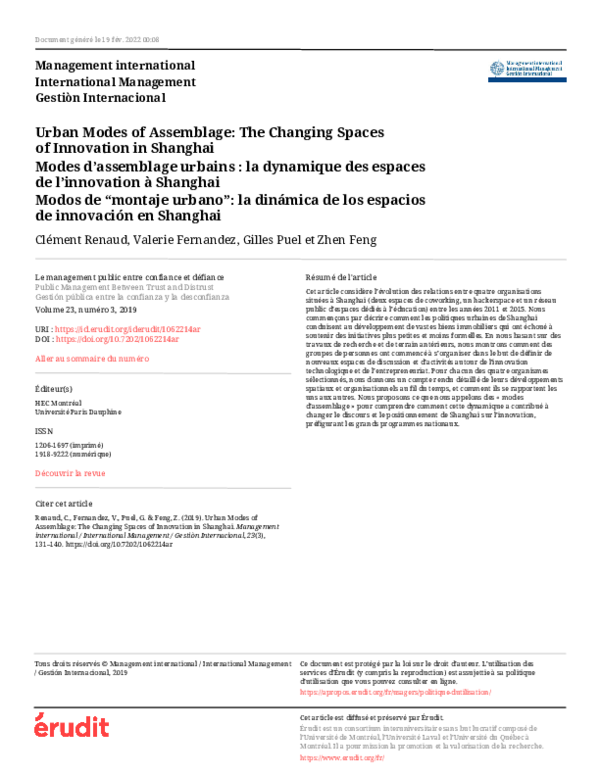 (PDF) Urban Modes of Assemblage: The Changing Spaces of Innovation in Shanghai