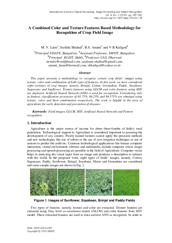 (PDF) A Combined Color and Texture Features Based Methodology for Recognition of Crop Field Image
