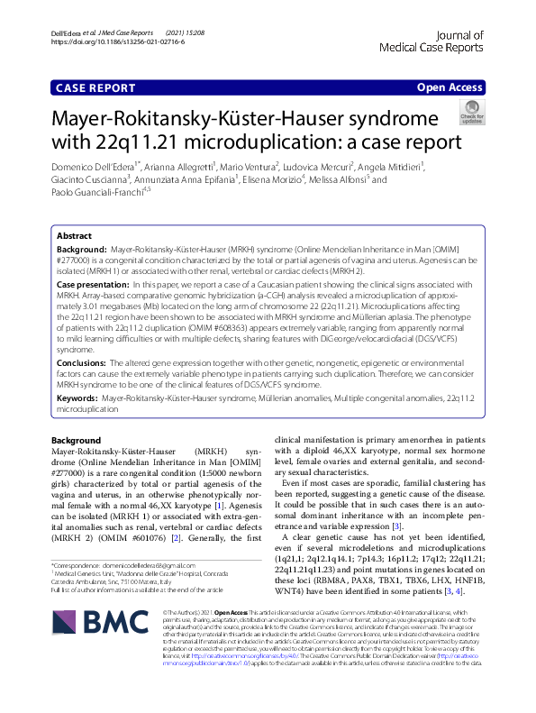 (PDF) Mayer-Rokitansky-Küster-Hauser syndrome with 22q11.21 ...