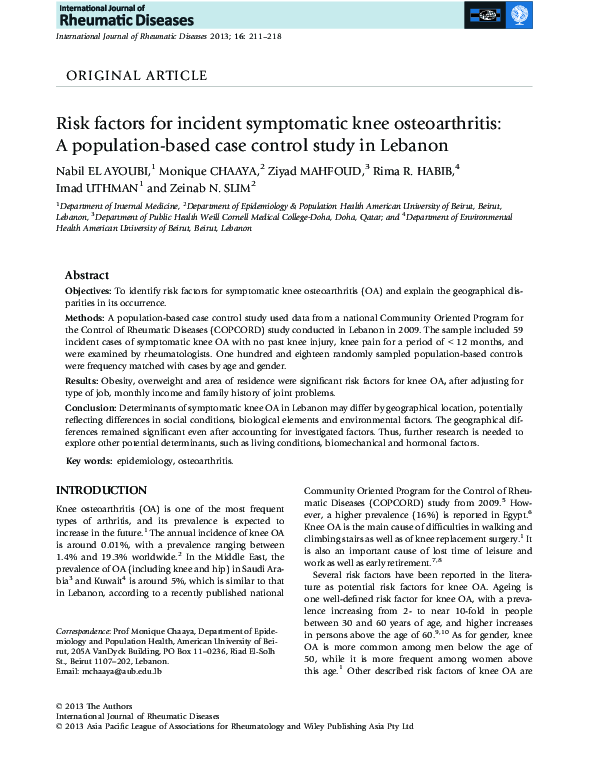 (PDF) Risk factors for incident symptomatic knee osteoarthritis: A ...