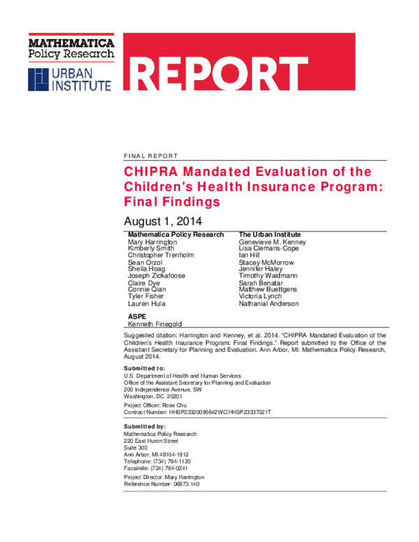 (PDF) CHIPRA Mandated Evaluation of the Children's Health Insurance ...