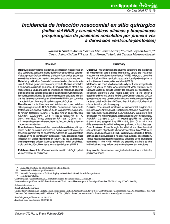 (PDF) Incidencia de infección nosocomial en sitio quirúrgico