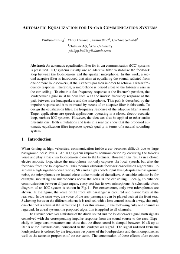 (PDF) Automatic Equalization for In-Car Communication Systems