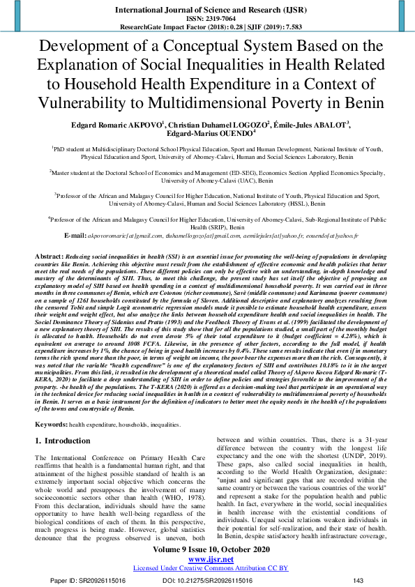 (PDF) Development of a Conceptual System Based on the Explanation of Social Inequalities in ...