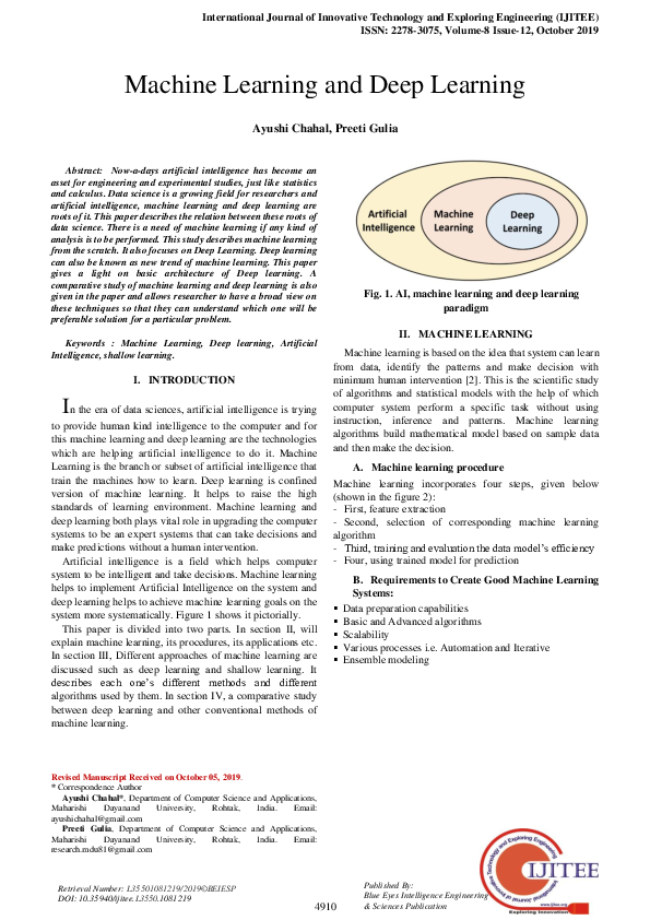 (PDF) Machine Learning and Deep Learning