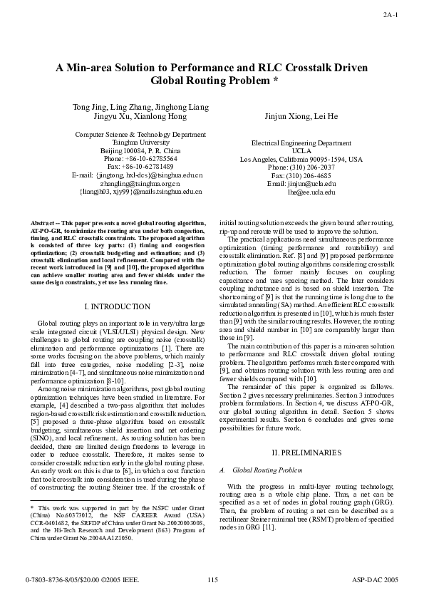 (PDF) A min-area solution to performance and RLC crosstalk driven global routing problem | tong ...