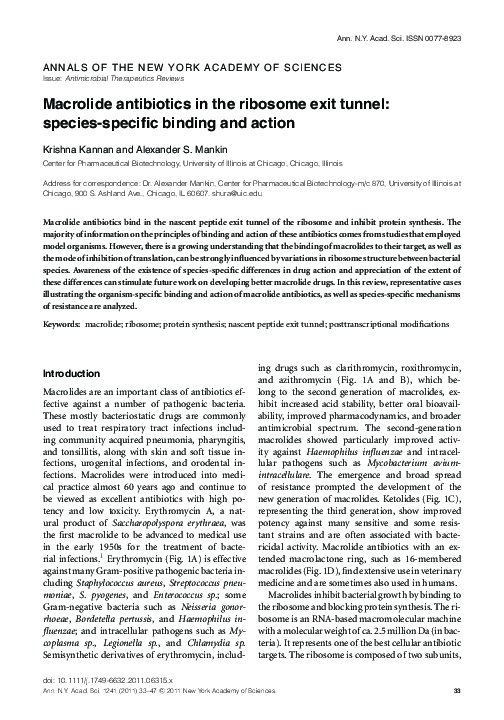 (PDF) Macrolide antibiotics in the ribosome exit tunnel: species ...