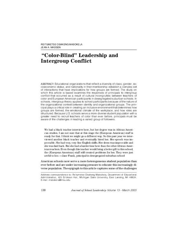 (PDF) “Color-Blind” Leadership and Intergroup Conflict