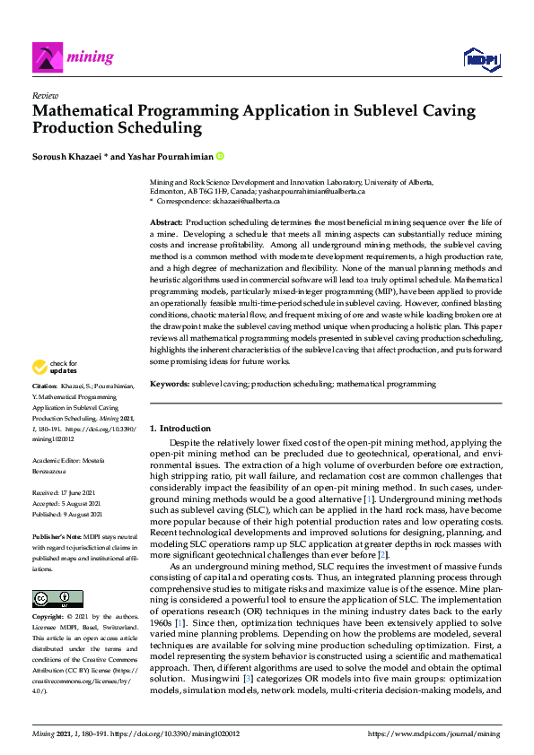 (PDF) Mathematical Programming Application in Sublevel Caving Production Scheduling