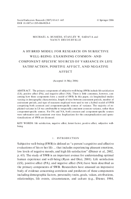 (PDF) A Hybrid Model for Research on Subjective Well-being: Examining Common- and Component ...