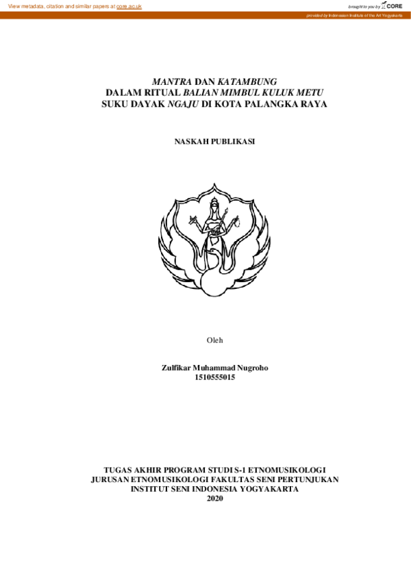 (PDF) Mantra Dan Katambung Dalam Ritual Balian Mimbul Kuluk Metu Suku Dayak Ngaju Di Kota ...