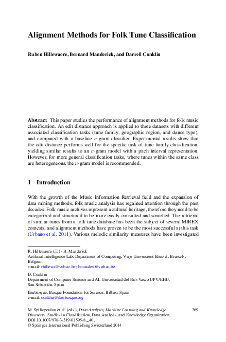 (PDF) Alignment Methods for Folk Tune Classification