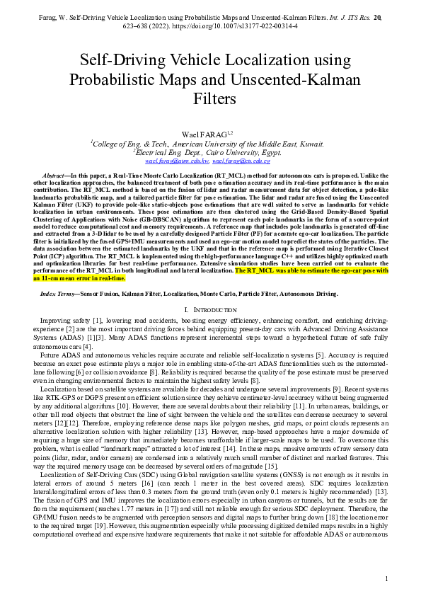 (PDF) Self-Driving Vehicle Localization using Probabilistic Maps and Unscented-Kalman Filters