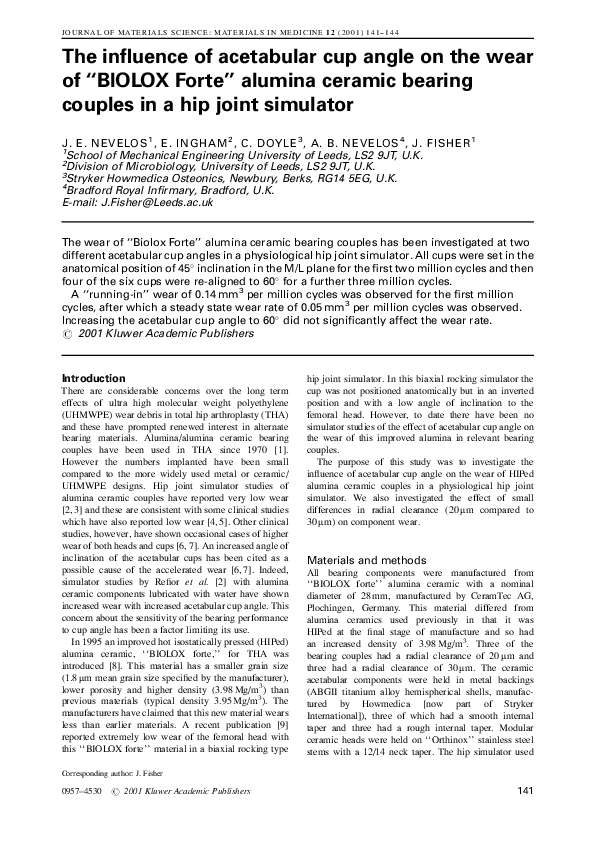 (PDF) The influence of acetabular cup angle on the wear of “BIOLOX ...