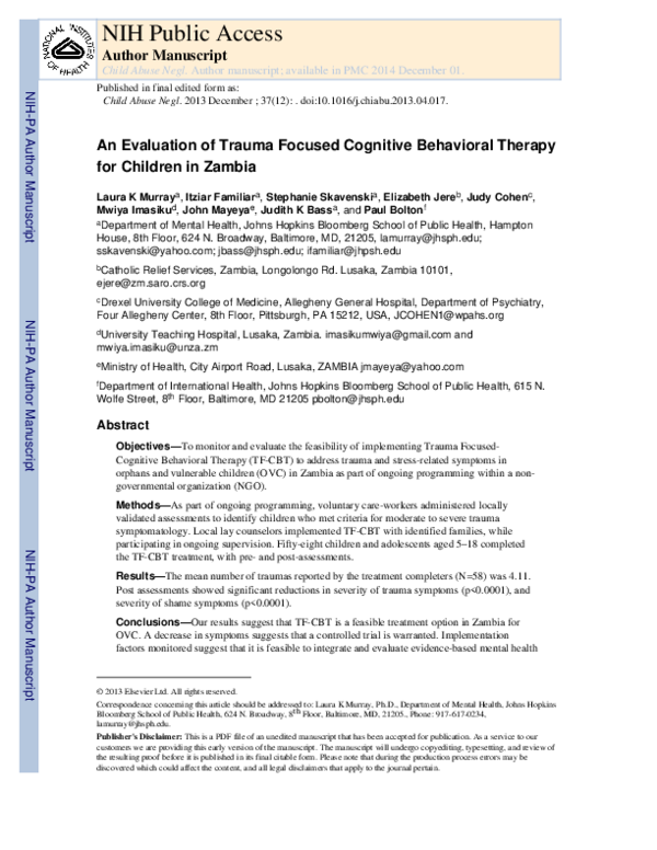(PDF) TF-CBT for Trauma in Zambian Children