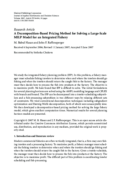 (PDF) A Decomposition-Based Pricing Method for Solving a Large-Scale MILP Model for an ...