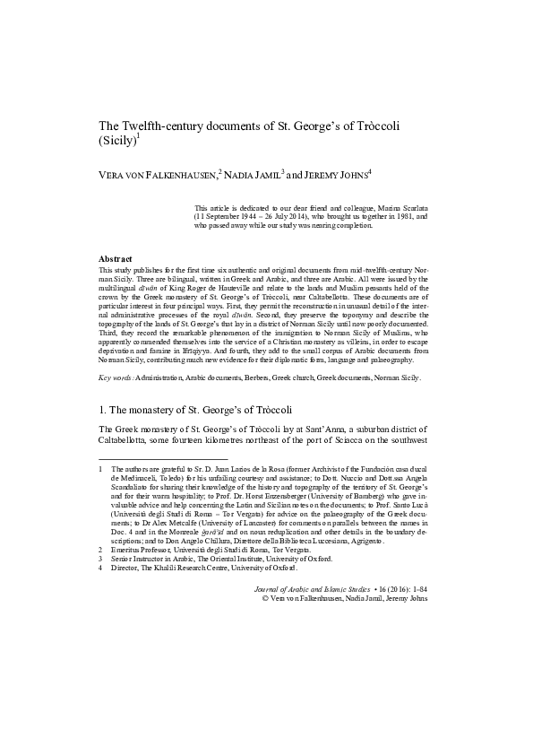 (PDF) The Twelfth-century documents of St. George’s of Tròccoli (Sicily)