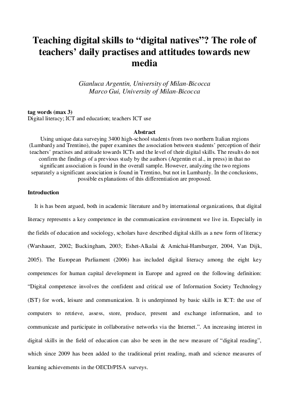 (PDF) Teaching digital skills to “digital natives”? The role of ...