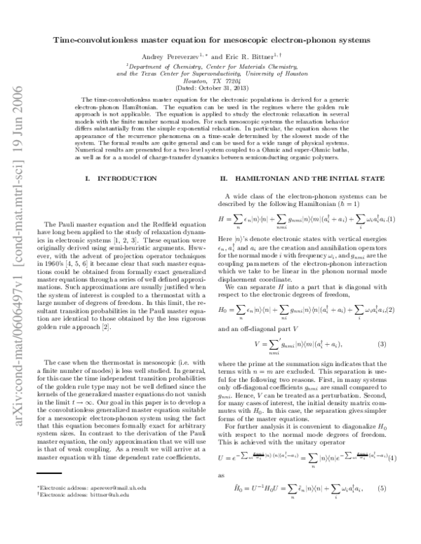 (PDF) Time-convolutionless master equation for mesoscopic electron ...