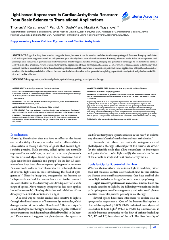 (PDF) Light-based Approaches to Cardiac Arrhythmia Research: From Basic ...