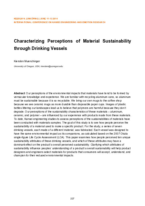 (PDF) Characterizing Perceptions of Material Sustainability through Drinking Vessels