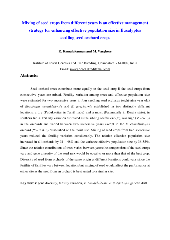 (PDF) Mixing of seed crops from different years is an effective ...