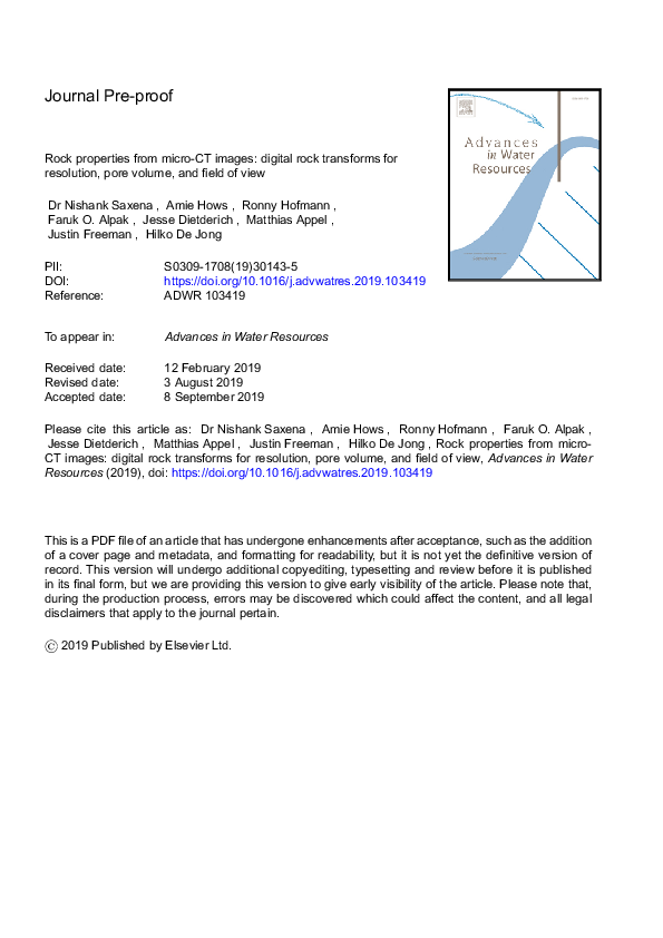 (PDF) Rock properties from micro-CT images: Digital rock transforms for ...