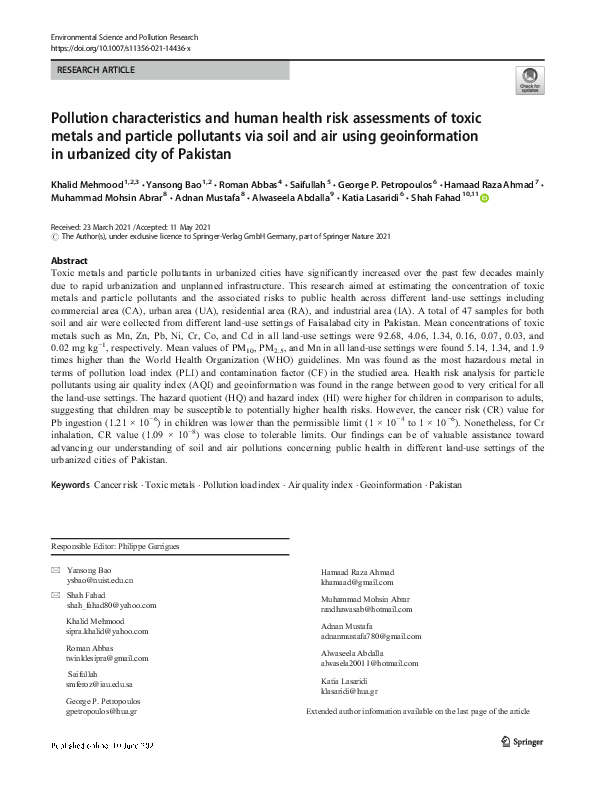 (PDF) Pollution characteristics and human health risk assessments of toxic metals and particle ...