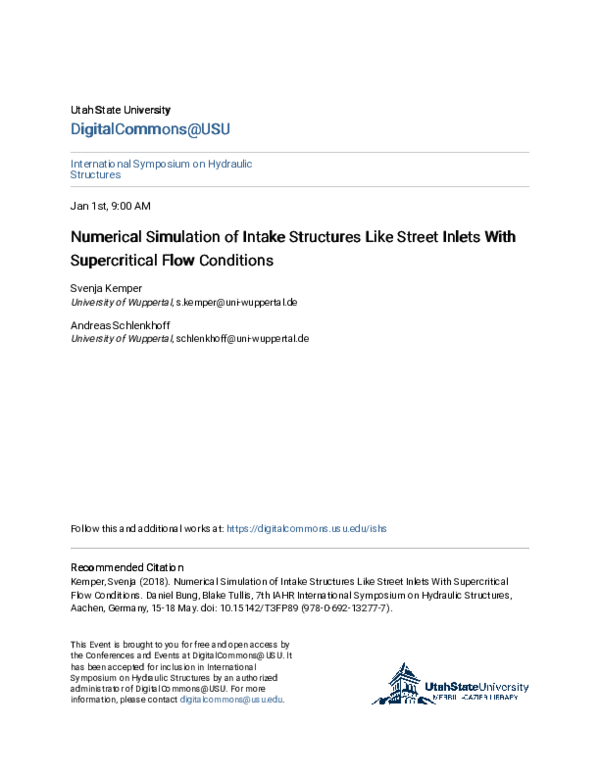 (PDF) Numerical Simulation of Intake Structures Like Street Inlets With Supercritical Flow ...