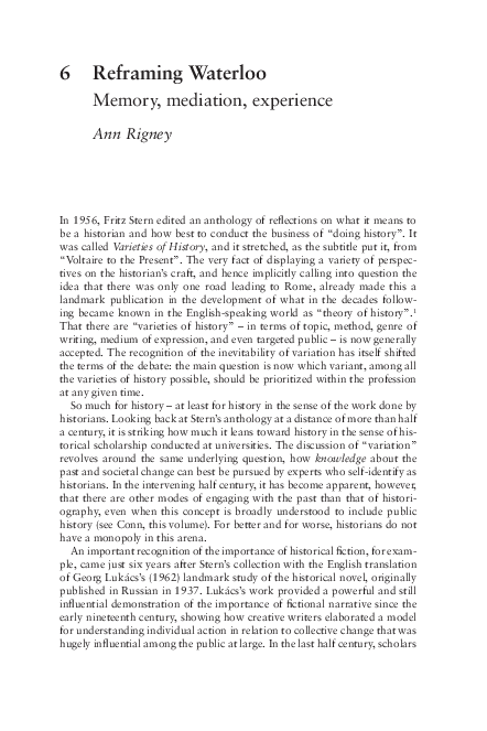 (PDF) Reframing Waterloo: Memory, Mediation, Experience
