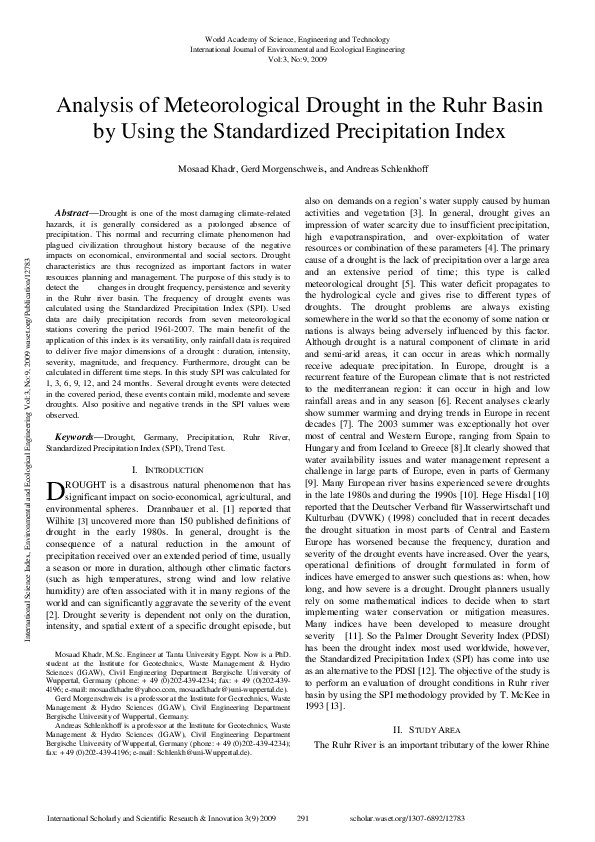 (PDF) Analysis Of Meteorological Drought In The Ruhr Basin By Using The Standardized ...