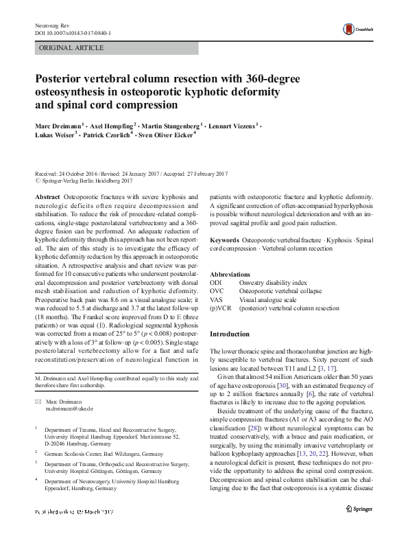 (PDF) Posterior vertebral column resection with 360-degree ...