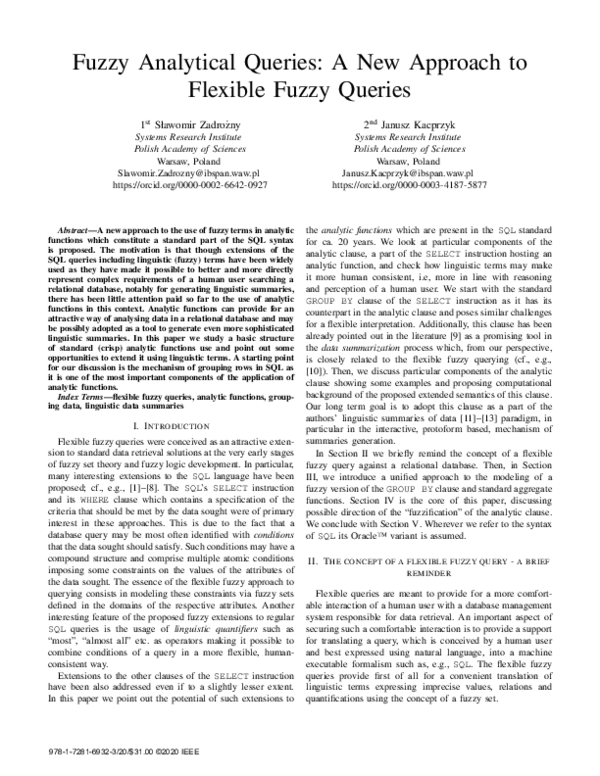 Pdf Fuzzy Analytical Queries A New Approach To Flexible Fuzzy Queries Slawomir Zadrozny 