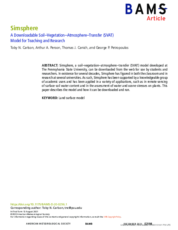 (PDF) A Downloadable Soil-Vegetation-Atmosphere-Transfer (SVAT) Model for Teaching and Research