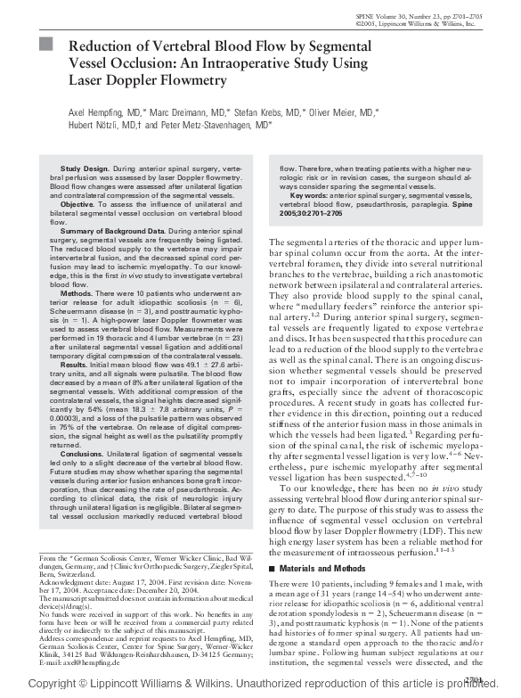 (PDF) Reduction of Vertebral Blood Flow by Segmental Vessel Occlusion ...