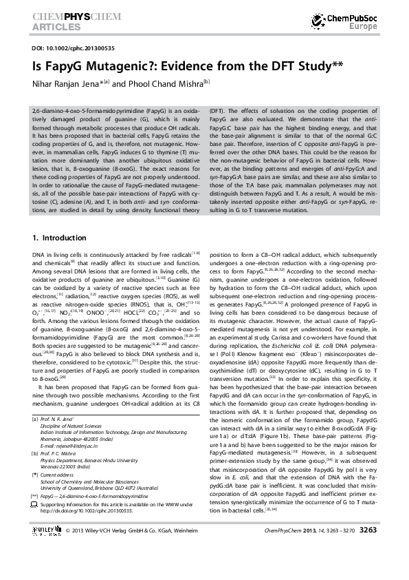 (PDF) Is FapyG Mutagenic?: Evidence from the DFT Study