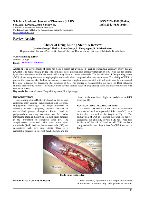 (PDF) Choice of Drug Eluting Stent : A Review