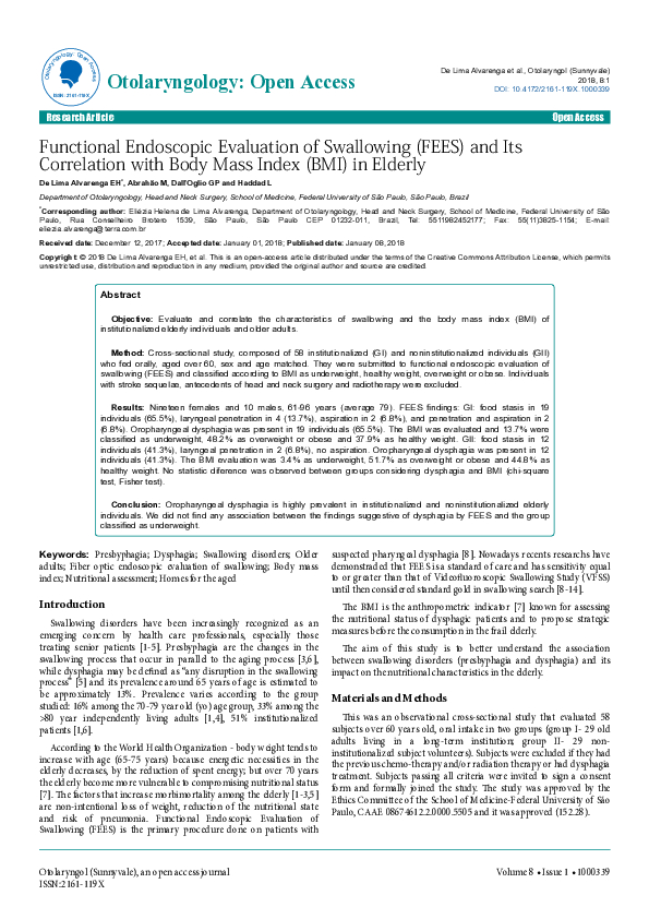 (PDF) Functional Endoscopic Evaluation of Swallowing in Parkinson's
