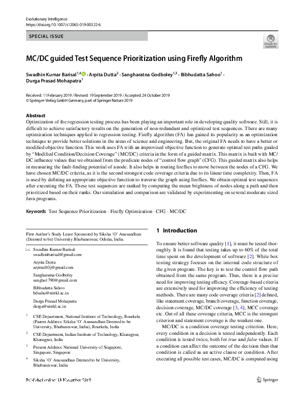(PDF) MC/DC guided Test Sequence Prioritization using Firefly Algorithm