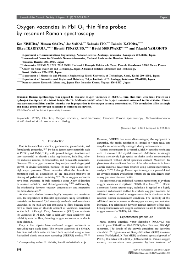 (PDF) Oxygen vacancies in PbTiO3 thin films probed by resonant Raman ...