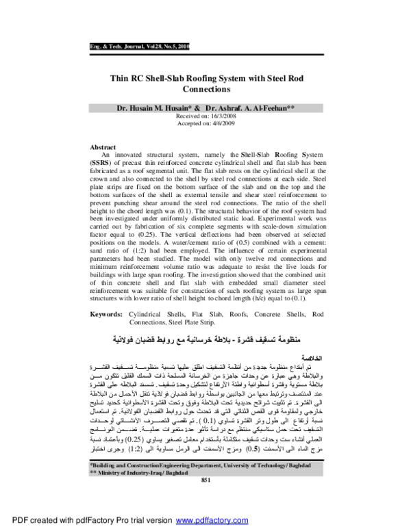 (PDF) Thin RC Shell-Slab Roofing System with Steel Rod Connections