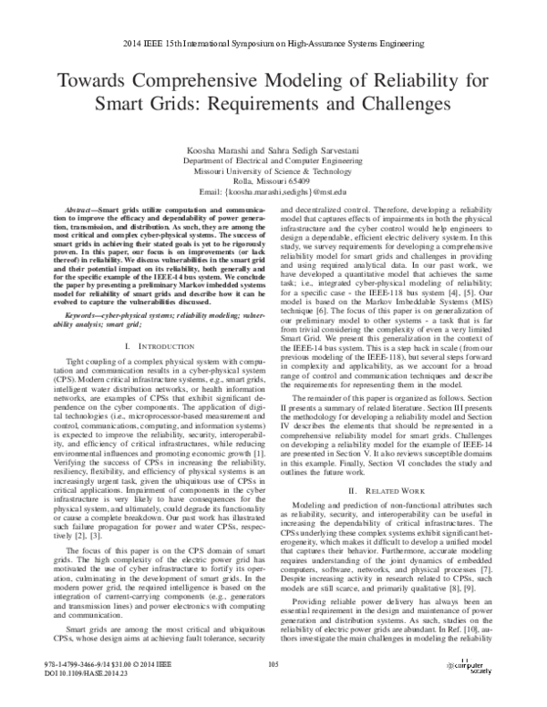 Pdf Towards Comprehensive Modeling Of Reliability For Smart Grids Requirements And Challenges