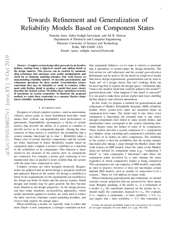 (PDF) Towards Refinement and Generalization of Reliability Models Based ...