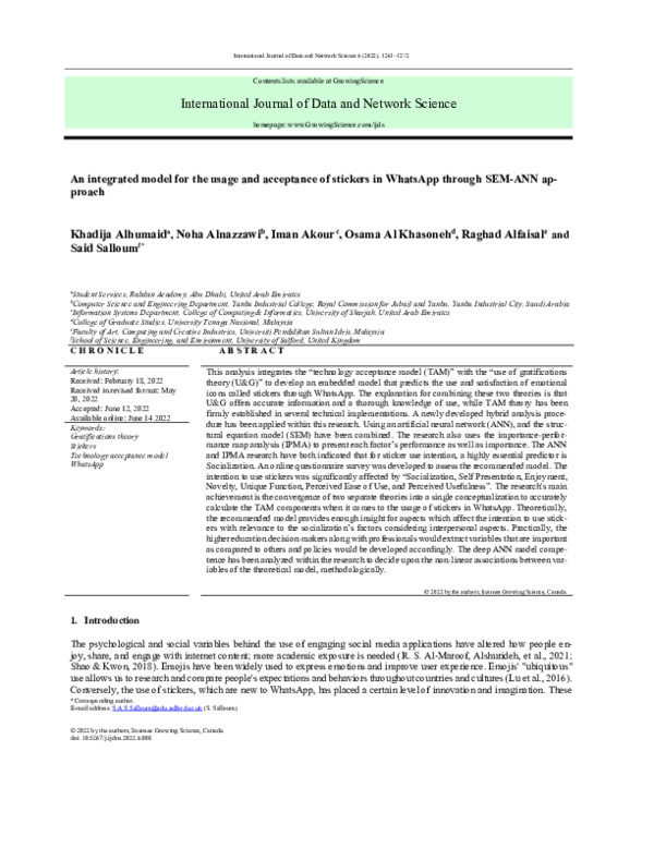 (PDF) An integrated model for the usage and acceptance of stickers in WhatsApp through SEM-ANN ...