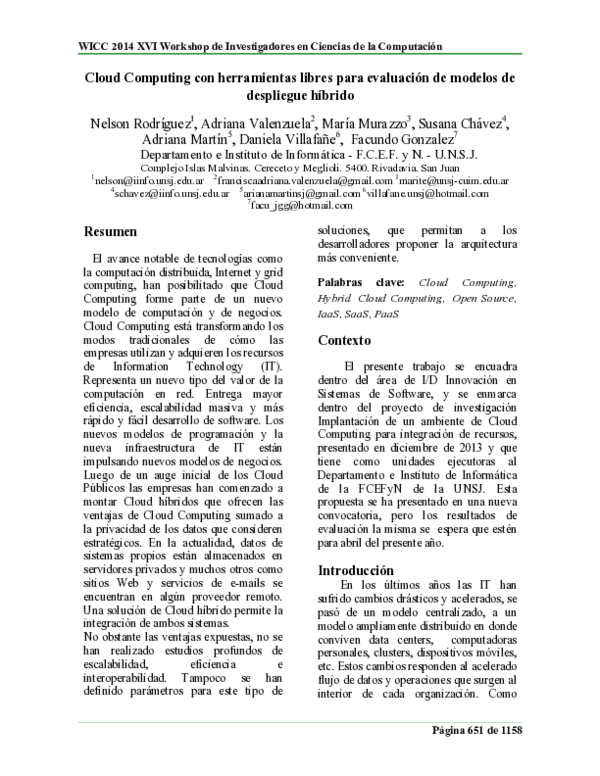 (PDF) Cloud Computing con herramientas libres para evaluación de modelos de despliegue híbrido