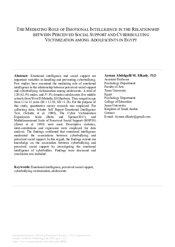 (PDF) The Mediating Role of Emotional Intelligence in the Relationship between Perceived Social ...