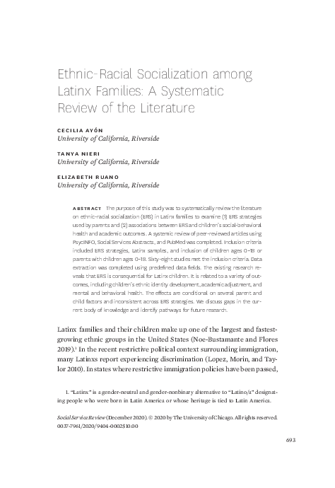 (PDF) Ethnic-Racial Socialization among Latinx Families: A Systematic ...