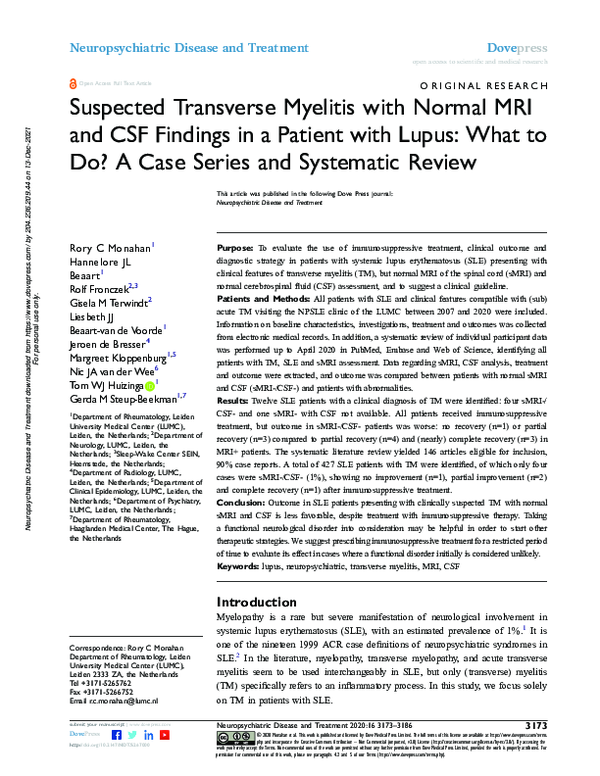 (PDF) Suspected Transverse Myelitis with Normal MRI and CSF Findings in ...