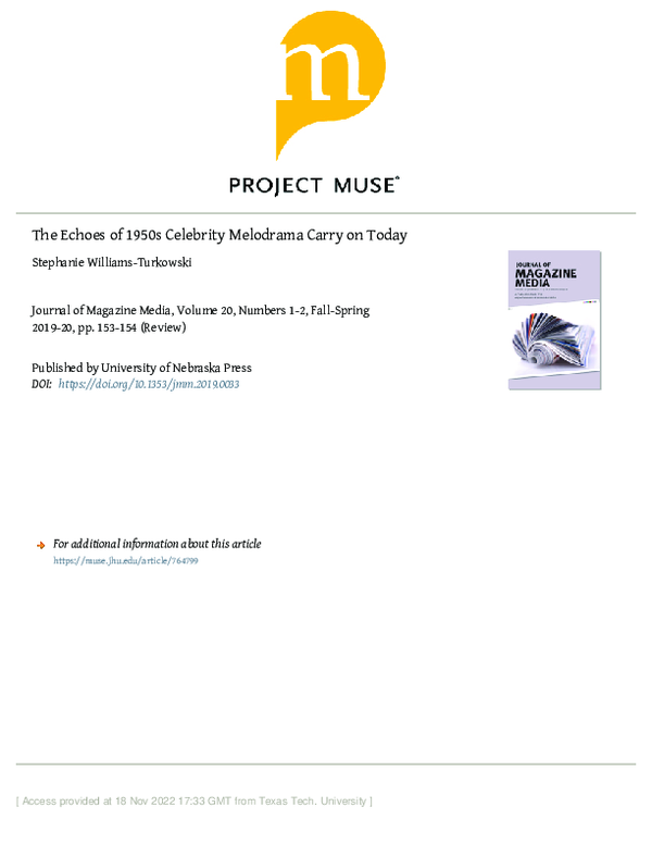 (PDF) The Echoes of 1950s Celebrity Melodrama Carry on Today